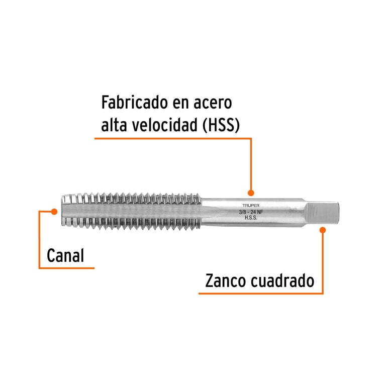 Machuelo semicónico 3/8x 24 cuerda fina, Truper - Bckend Todo Truper