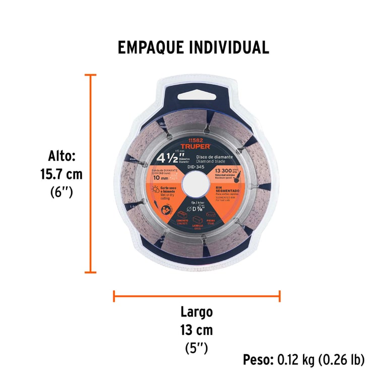 Disco de diamante, rin segmentado, 4-1/2 - Todo Truper