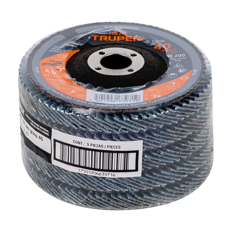 Disco laminado 4, grano 40 centro 5/8, Truper - Todo Truper