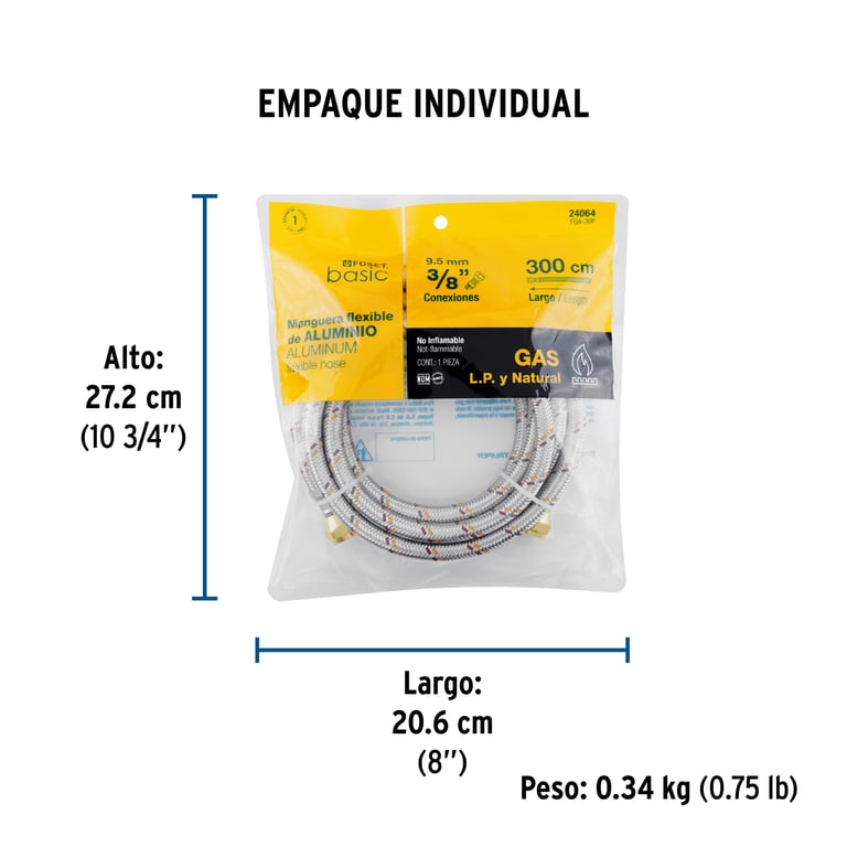 Manguera para gas, aluminio, 3/8 X 300 cm, Foset Basic - Bckend Todo ...