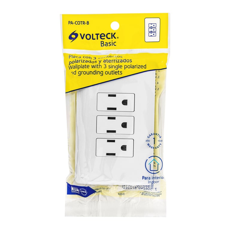 Placa armada con 3 contactos, Volteck Basic - Bckend Todo Truper