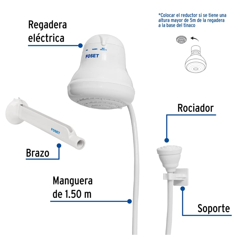 Regadera eléctrica, 4 temperaturas, 14.5cm, blanca, Foset - Bckend Todo ...