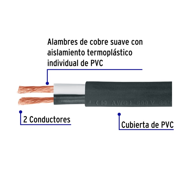 Metro de cable uso extra rudo 2 x 10 AWG en rollo de 100 m - Todo Truper